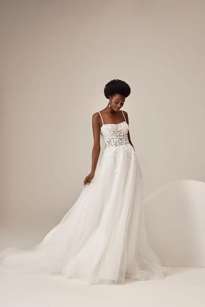 Jamelia - Ruffled mermaid wedding dress with strapless corset and wide ...